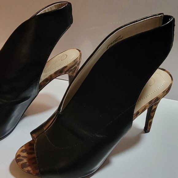 Cato | Shoes | Comfort Faux Leather Black Leopard Slingback High Heels ...